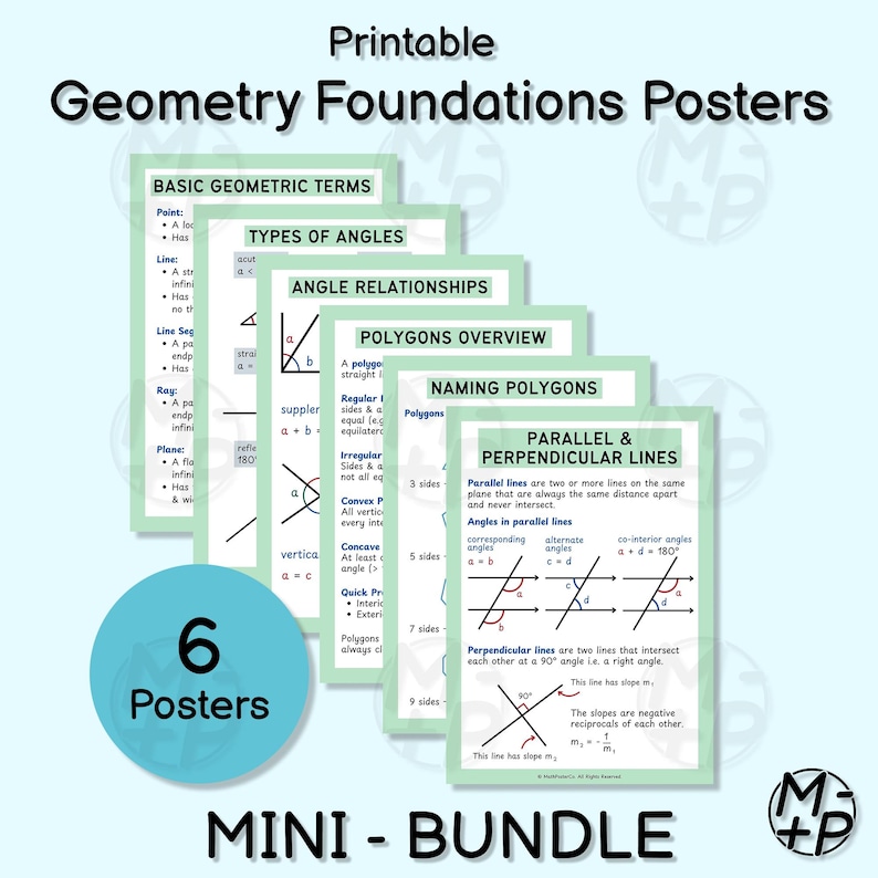Geometry Foundations Posters (set of 6): Angles, Lines, Polygons, Basic ...