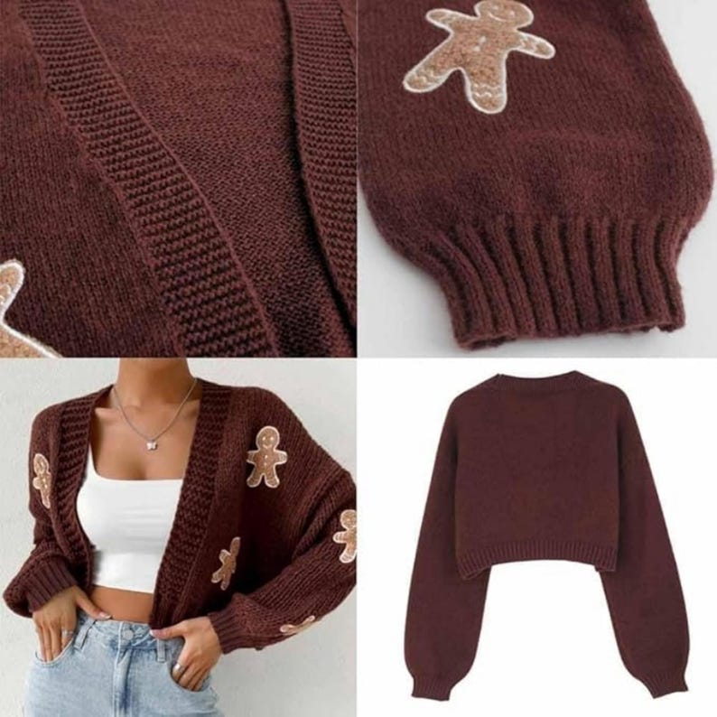 Women’s Gingerbread Man Crop Cardigan | Holiday Knit Outfit | Cozy ...