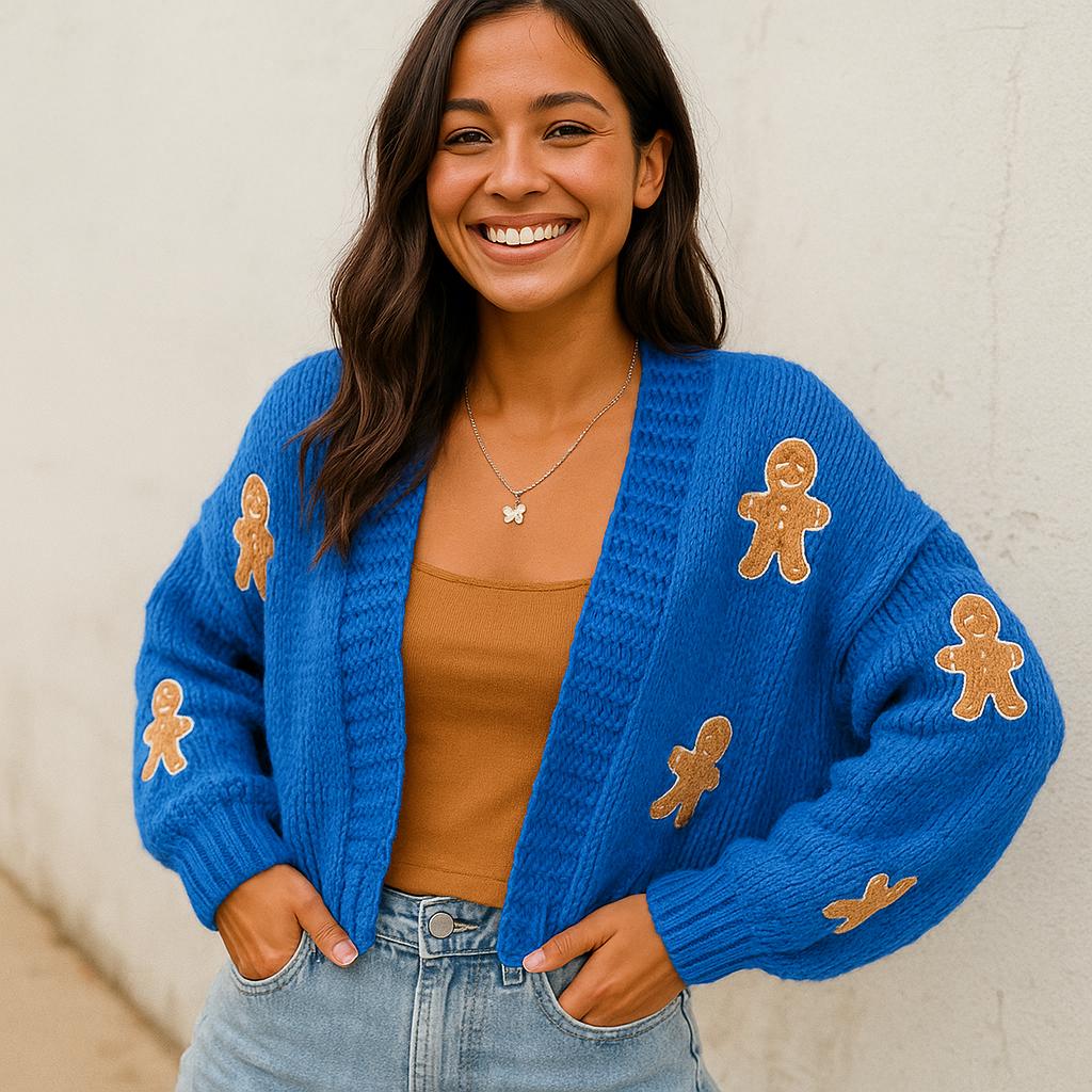 Women’s Gingerbread Man Crop Cardigan | Holiday Knit Outfit | Cozy ...