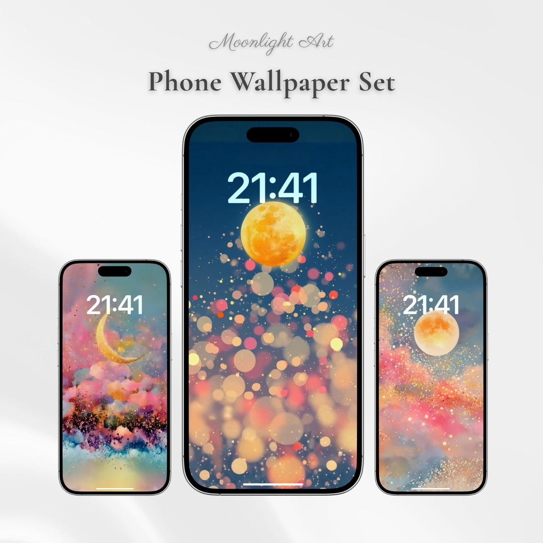 Moonlight Art Phone Wallpaper Set – Dreamy Crescent, Full & Night Moon ...