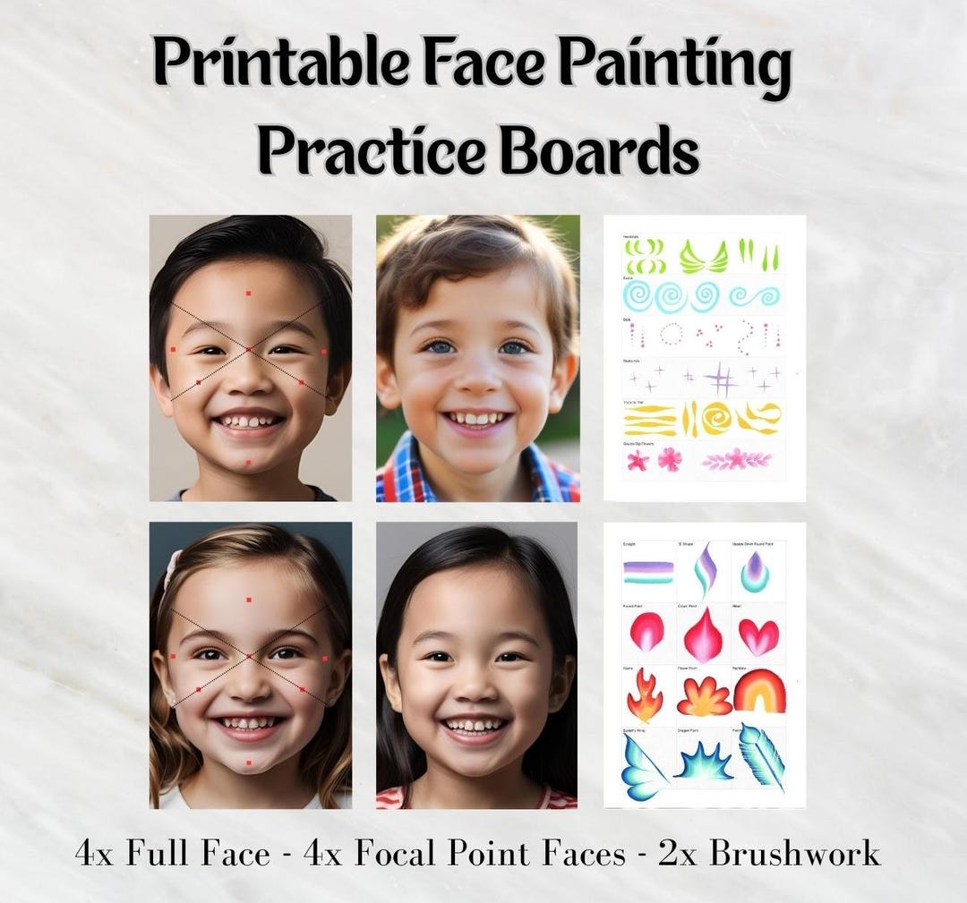 Face Painting Practice Sheets: Printable Face Charts for Artists ...
