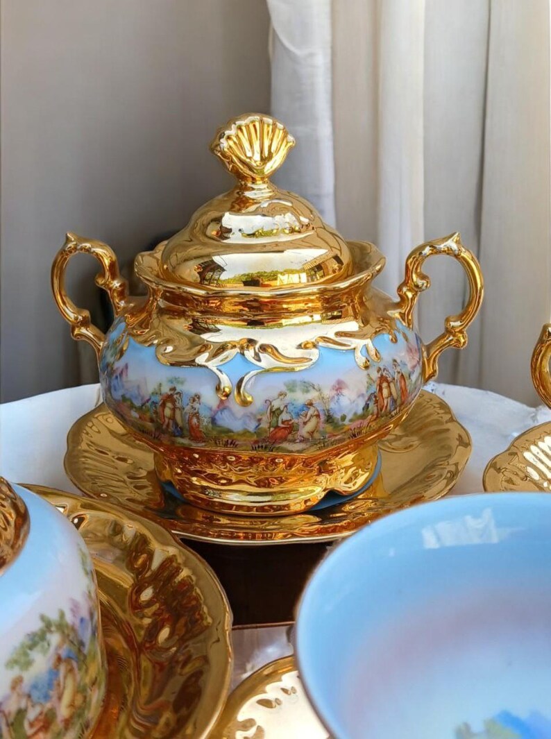 Hand-painted Porcelain Tea Set, 24K Gold Gilded, Rococo Style, 1950s - Etsy