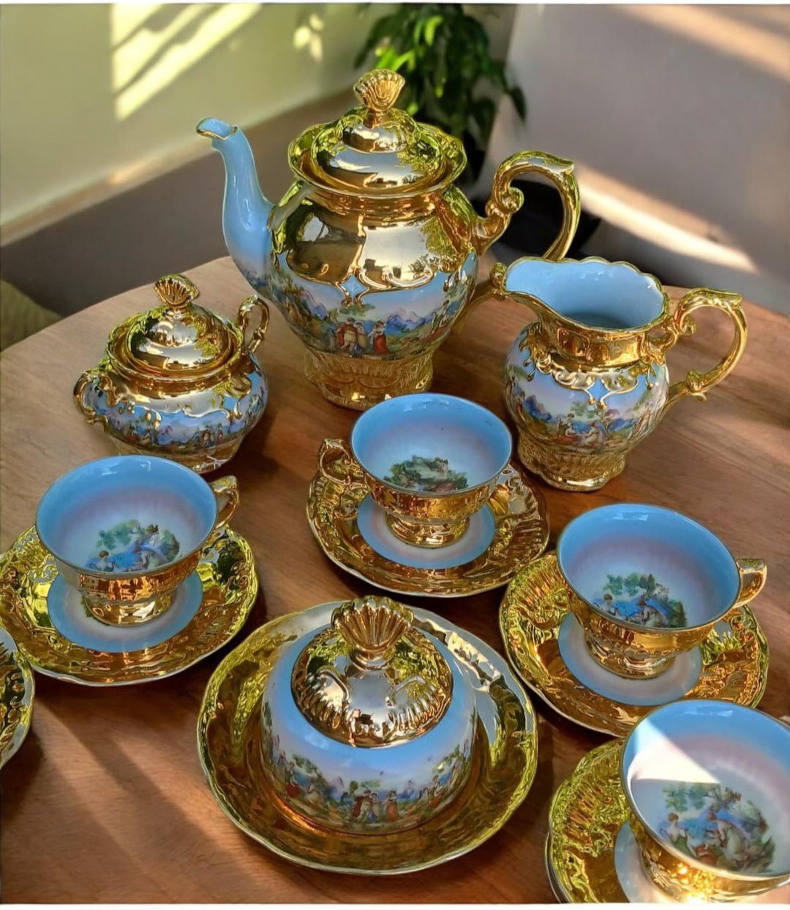 Hand-painted Porcelain Tea Set, 24K Gold Gilded, Rococo Style, 1950s - Etsy