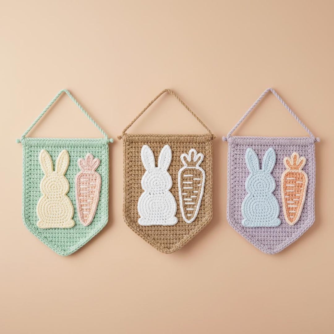 Bunny and Carrot Wall Banner Crochet Patterns, Easter Pennant Wall ...