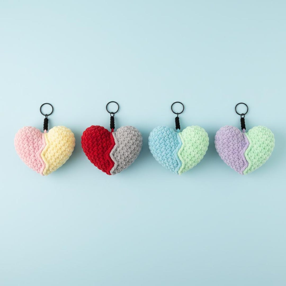 Split Heart Keychain Crochet Pattern Best Friend Heart Amigurumi Red ...