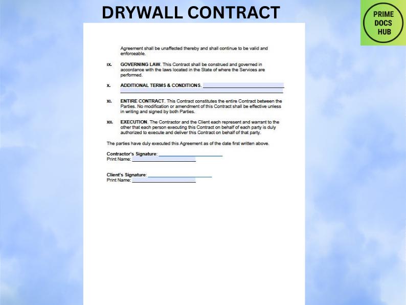 Editable Drywall Contract Template: Professional Service Agreement (PDF & Word) - Etsy
