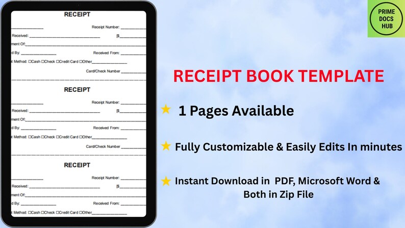 Editable Receipt Book Template: Printable Custom Receipt Form (PDF ...