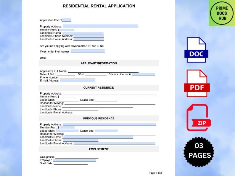 Residential Rental Application Template – Tenant Screening ...