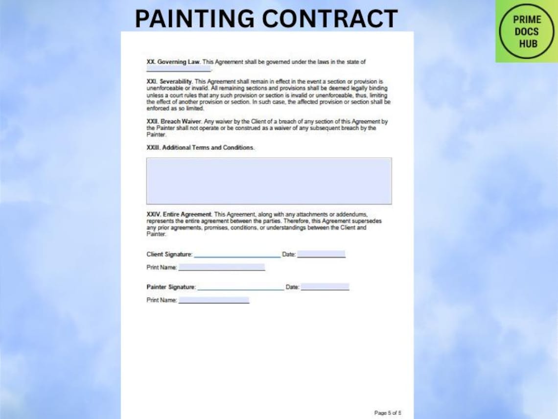 Painting Contract Template for Clear and Professional Service Agreements | Editable Painting ...