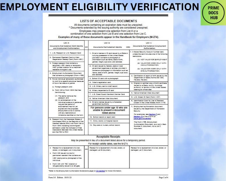Editable Employment Eligibility Verification Template: I-9 Form ...