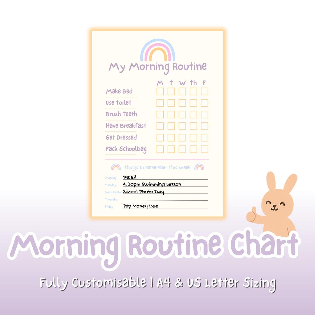 Morning Routine Chart for Kids | Printable and Editable Daily Routine ...