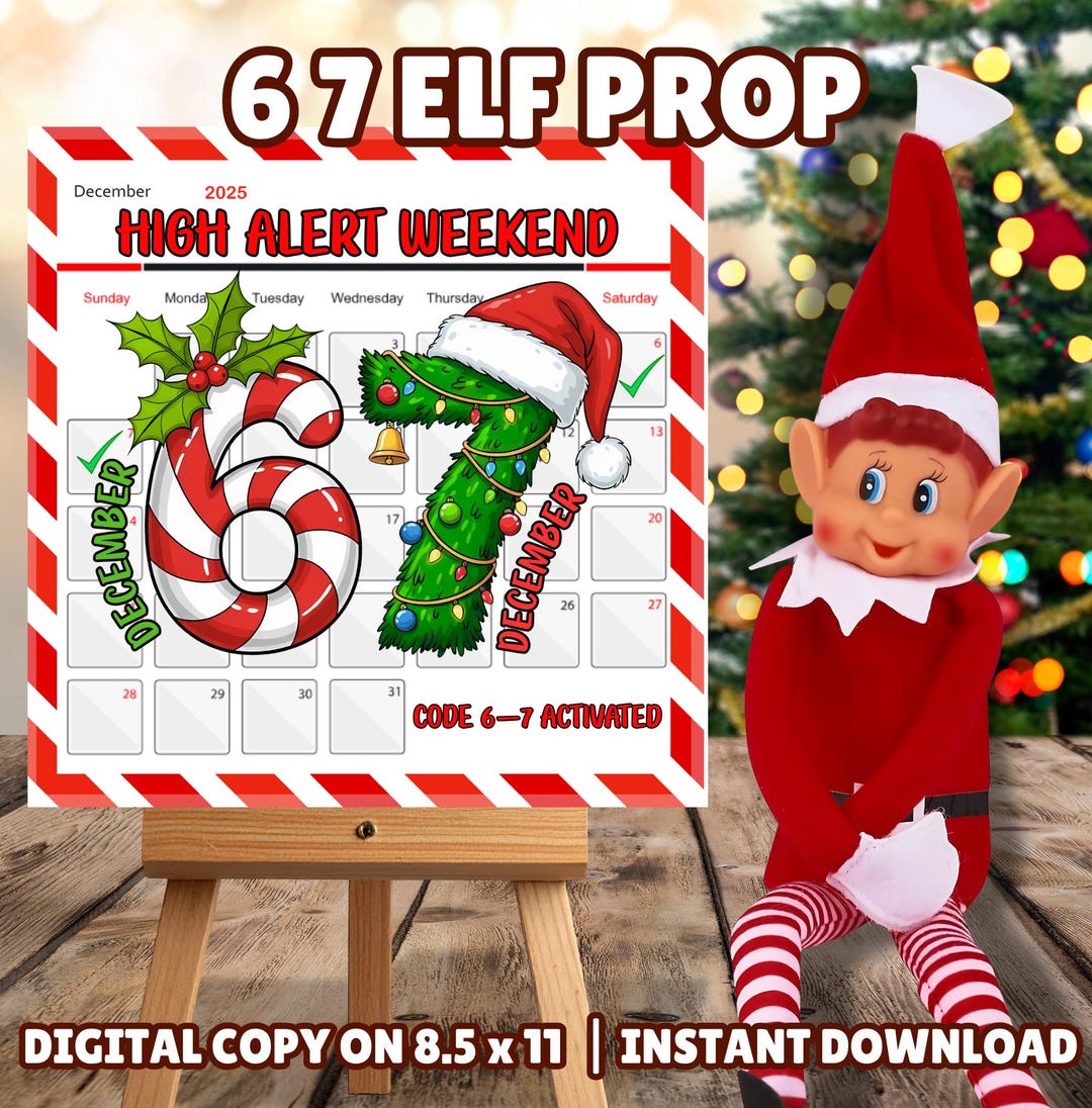 6 7 Six Seven Funny Elf Props, Printable 67 Six Seven Meme ...
