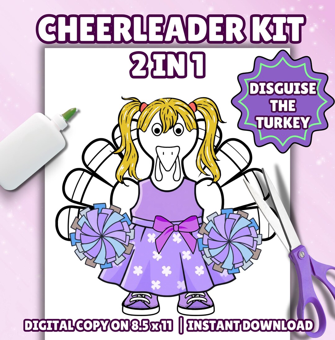 Disguise a Turkey Project Kit Cheerleader, Printable Cheerleader Turkey ...