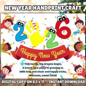 New Year 2026 Handprint Art, New Years Eve Kids Printable Handprint ...