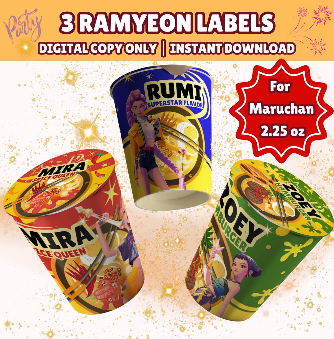 3 DIY Kpop Demon Hunters Ramen Labels Deluxe, Mira Rumi Zoey Cup Noodle ...