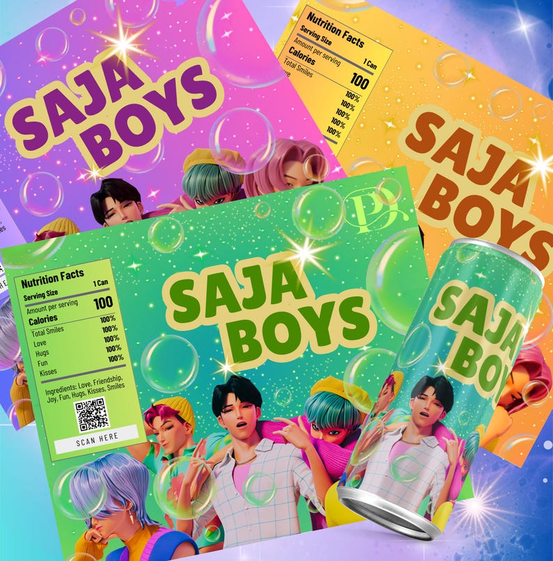 Kpop Demon Hunter Saja Boys Soda Can Labels Deluxe 12oz Slim, Jinu Abby ...