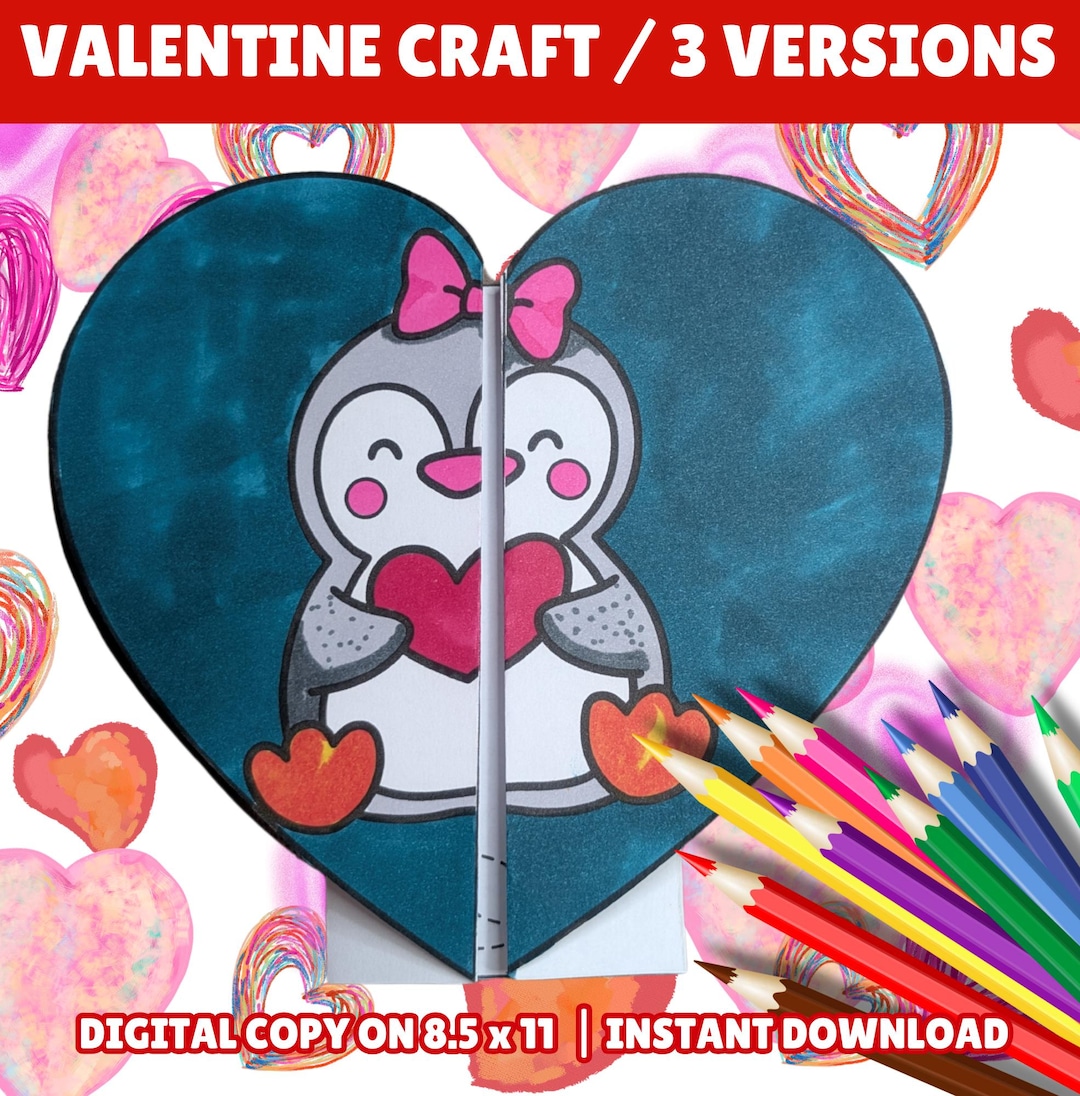 Cute Penguin Valentines Day Folding Cards, Classroom Valentine Activity ...