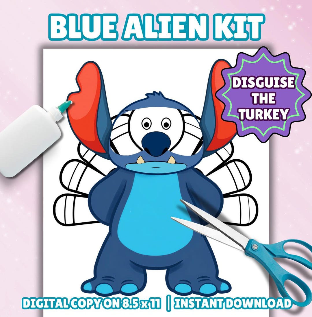 Disguise a Turkey Blue Alien Template, Printable Turkey Craft Kit ...