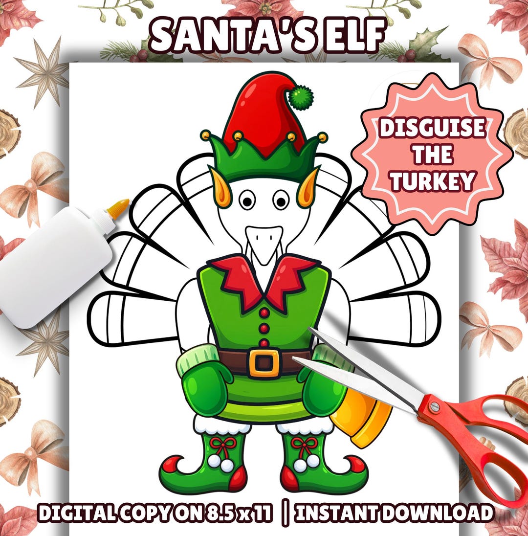 Disguise a Turkey Elf Template, Printable Elf Turkey Craft Kit ...