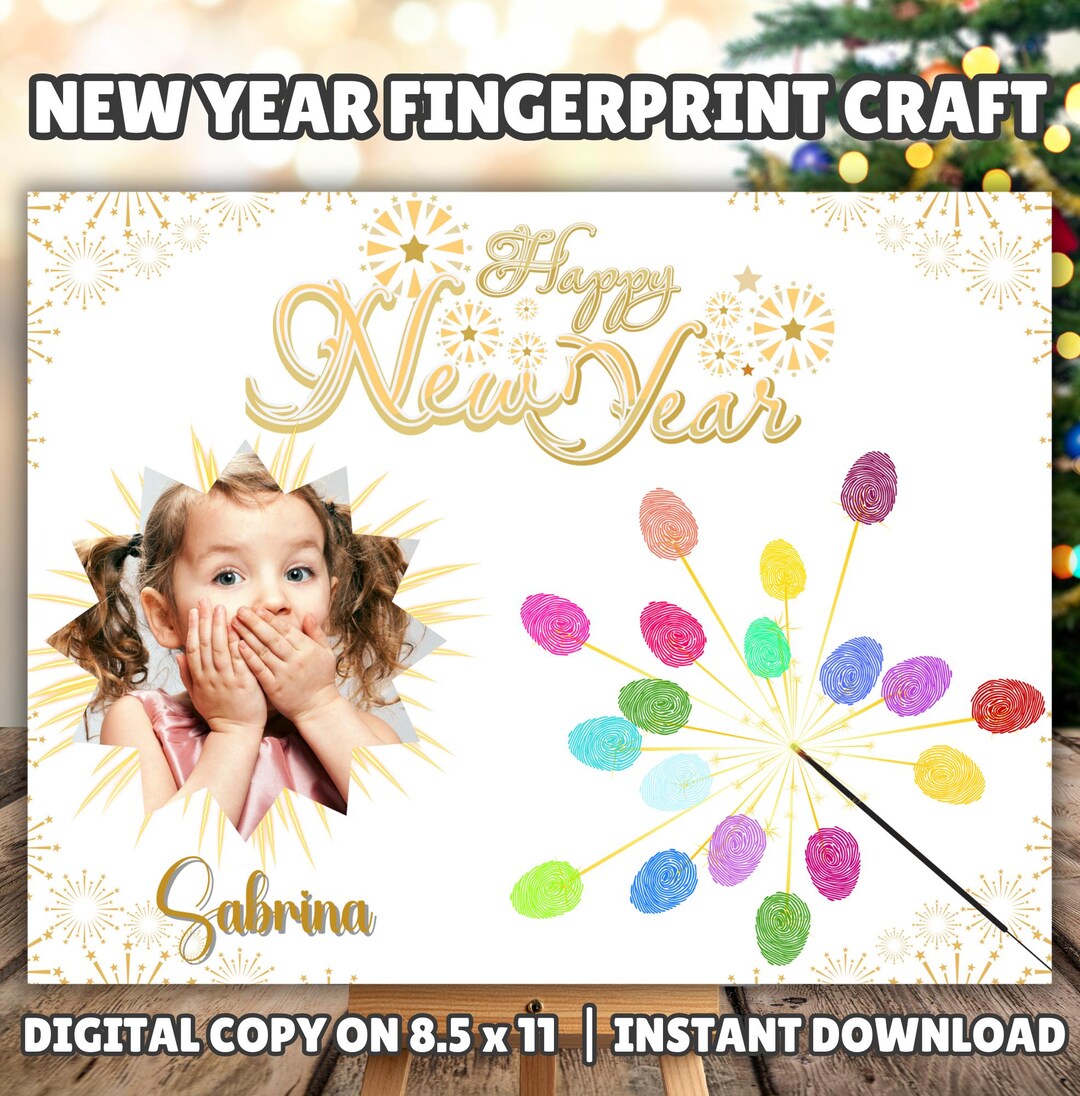 Happy New Year 2026 Fingerprint Printable, Sparkler New Year Craft for ...