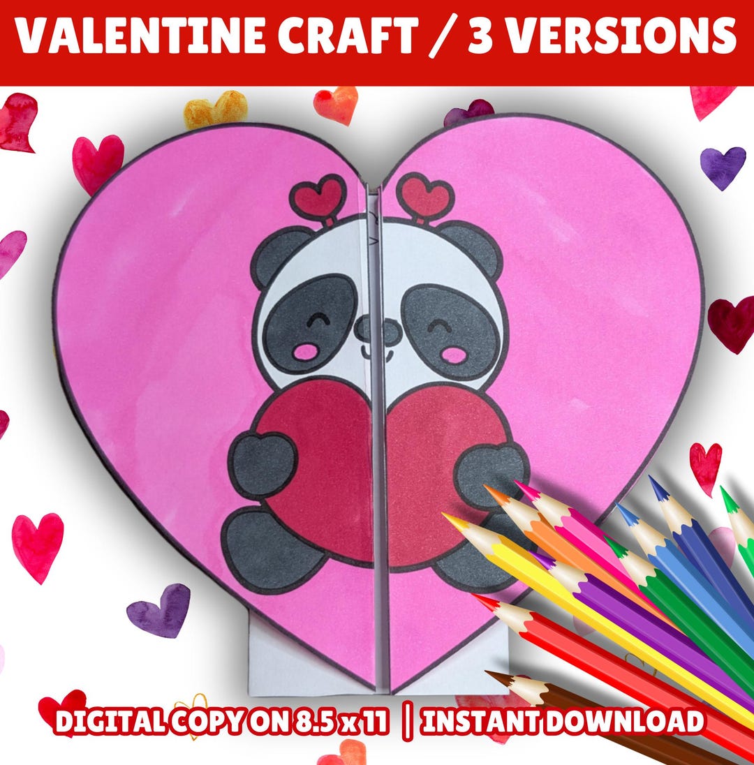 Cute Panda Valentines Day Folding Cards, Classroom Valentine Activity ...