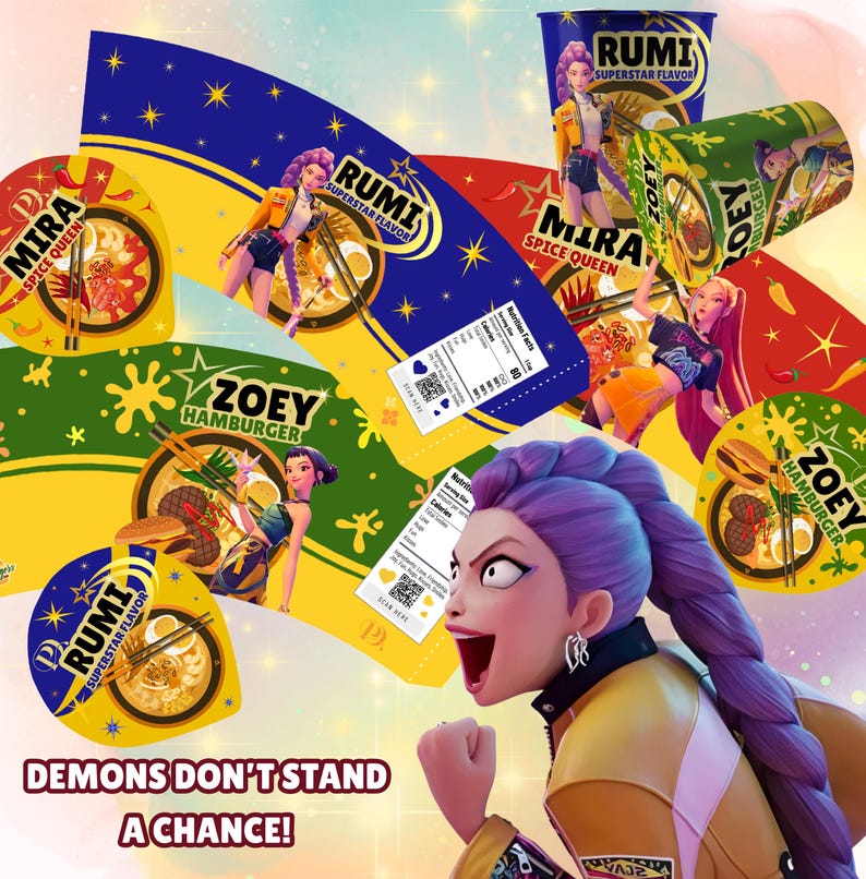 3 Kpop Demon Hunters Ramen Labels Deluxe Edition, Mira Rumi Zoey Cup ...