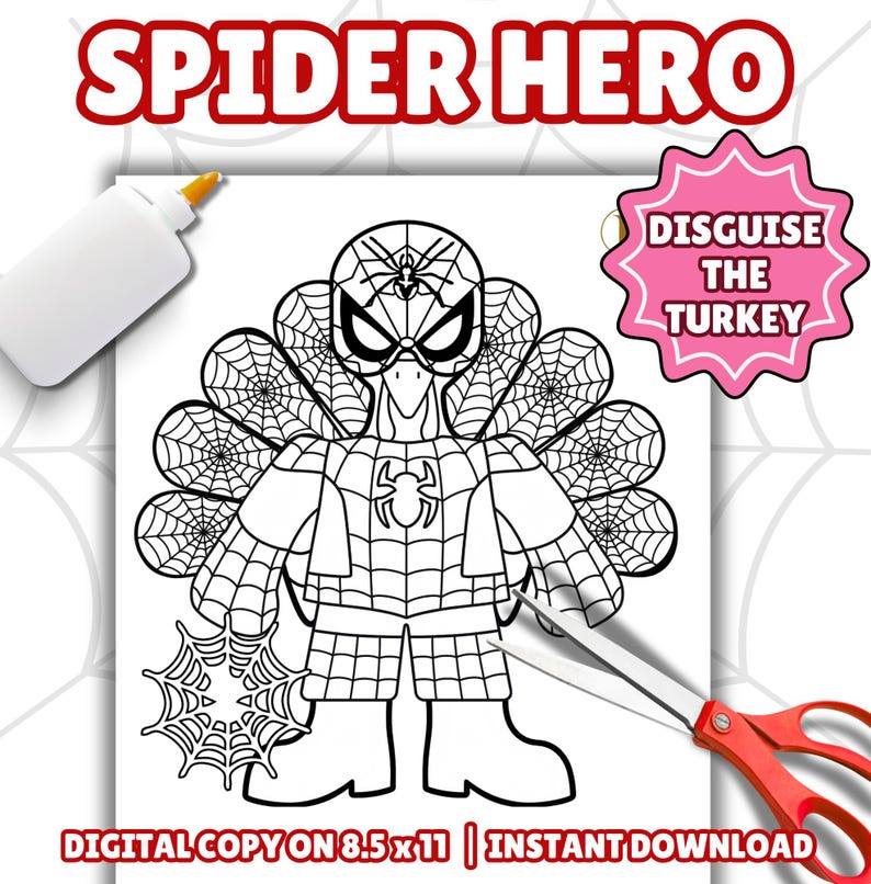 Disguise a Turkey Spider Hero Blank Template, Printable Superhero ...