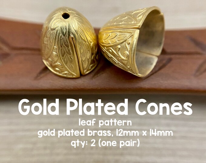 Gold Plated Leaf Pattern Cones, by the Pair - Etsy