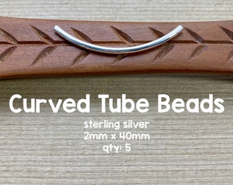 Sterling Silver Curved Tube Beads 925 Silver Bended Cylinder Beads ...