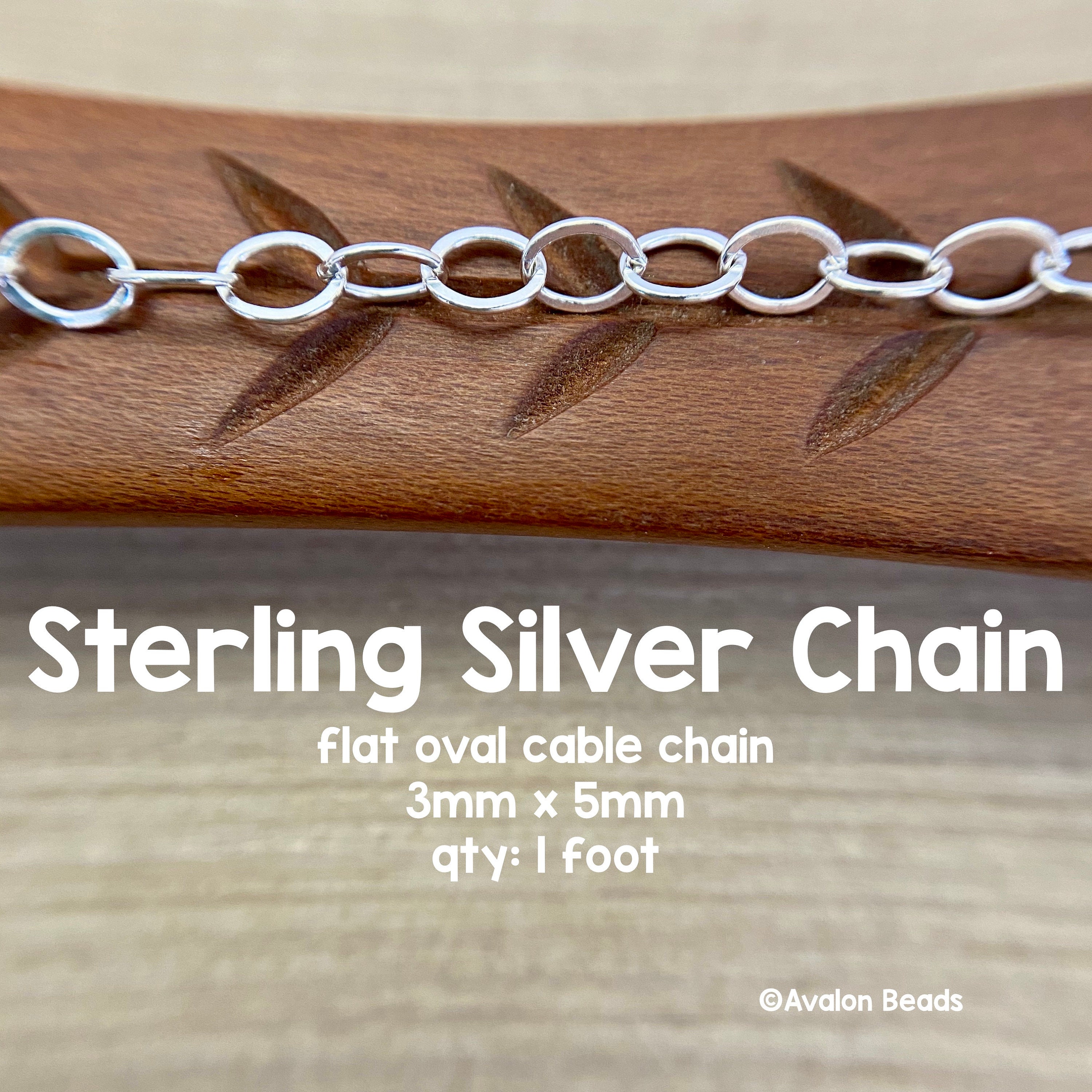 Sterling Silver Chain, Flat Oval Cable Chain, 3x5mm, Sold by the Foot ...