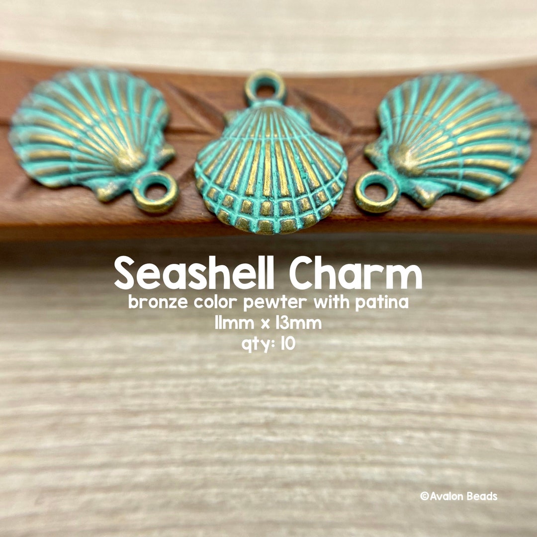 Sea Shell Charms, Bronze Colored Pewter With Green Patina, 10 Pieces - Etsy