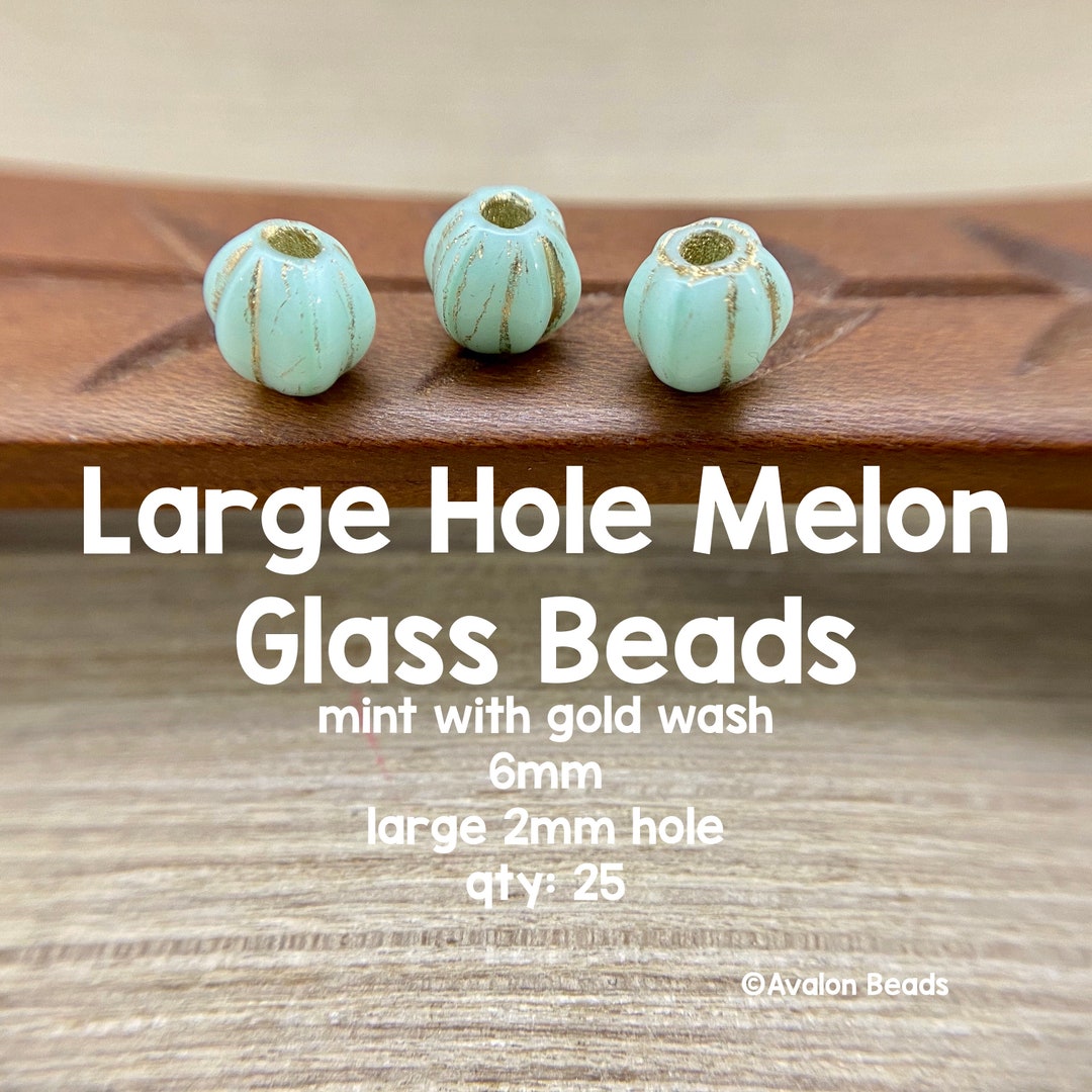 Mint Melon Glass Beads With Gold Wash, Large Hole (25 Pieces) - Etsy
