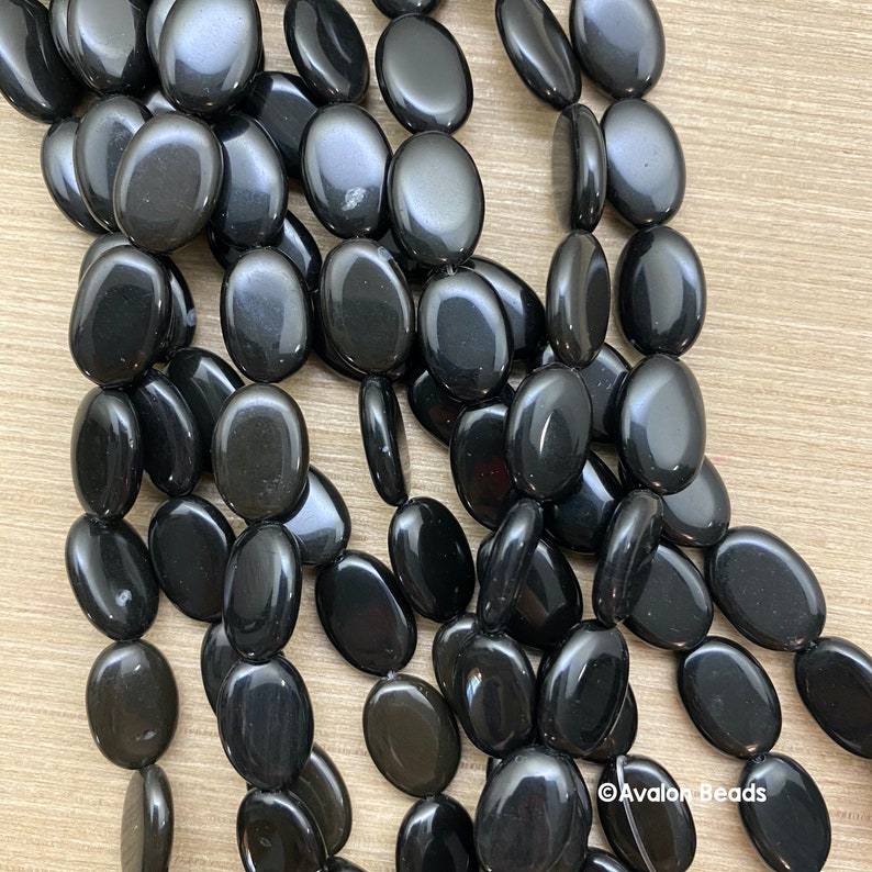 Black Obsidian Gemstone Beads 10mm X 14mm Flat Oval 8 - Etsy