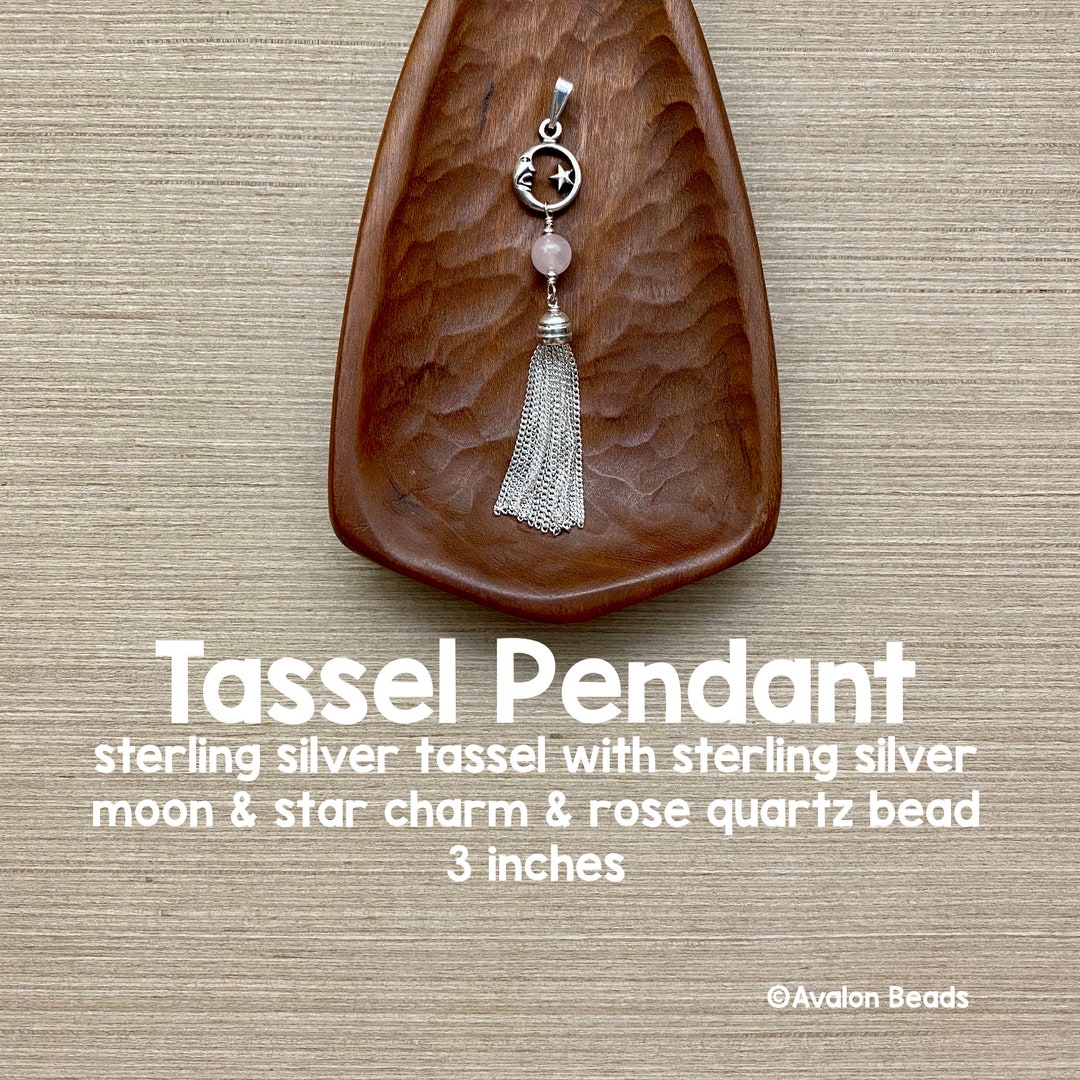 Tassel Pendant With Sterling Silver Moon and Star Charm & Rose Quartz ...