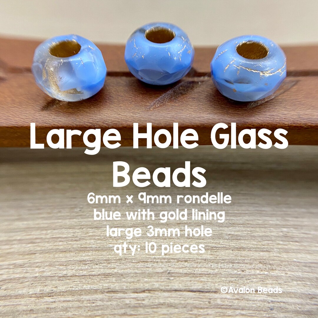 Blue Gold Lined Rondelle Glass Beads, Large Hole (10 Pieces) - Etsy