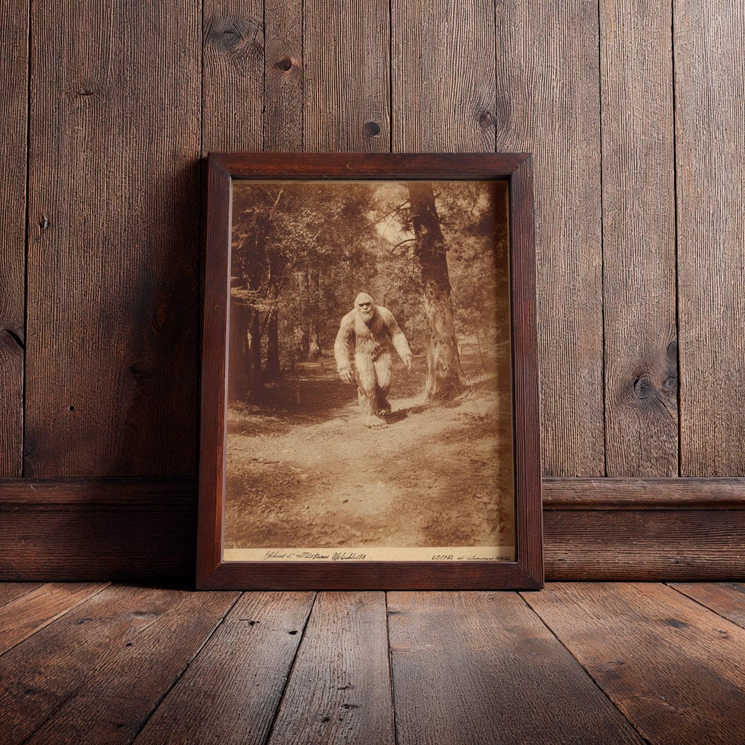 Vintage Sasquatch Print: Sepia Bigfoot in Forest Photography - Etsy