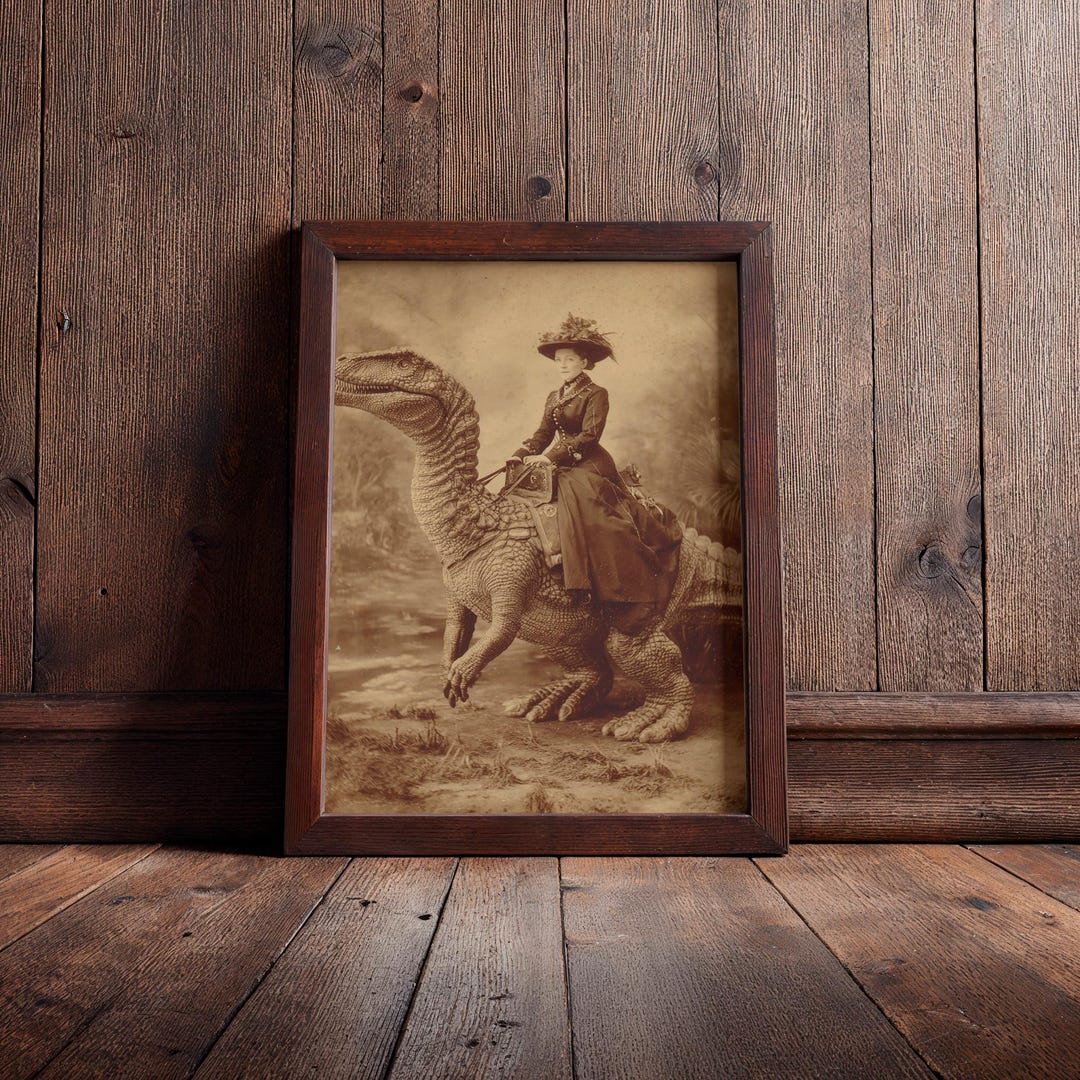 Vintage Victorian Dinosaur Lady Portrait: Surreal Fantasy Photo Print ...