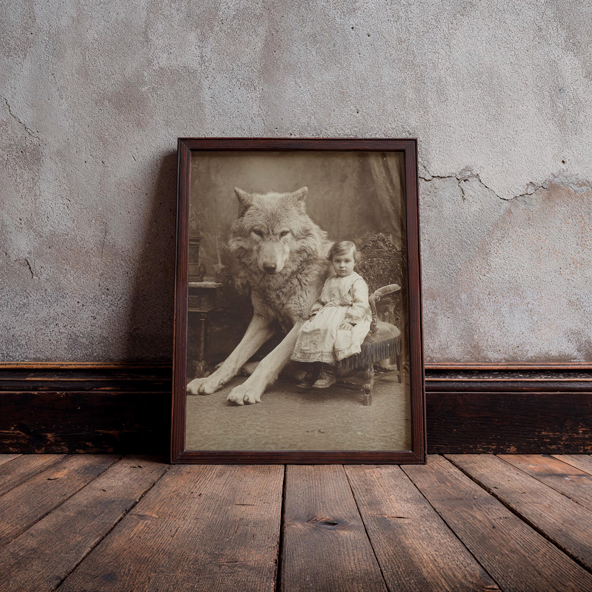 Gothic Wolf and Child Portrait Print: Victorian Sepia Wall Art ...