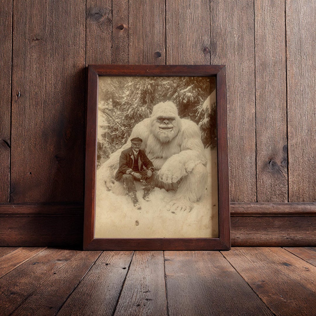 Vintage Yeti Encounter Portrait: Mythical Winter Oddity Art - Etsy