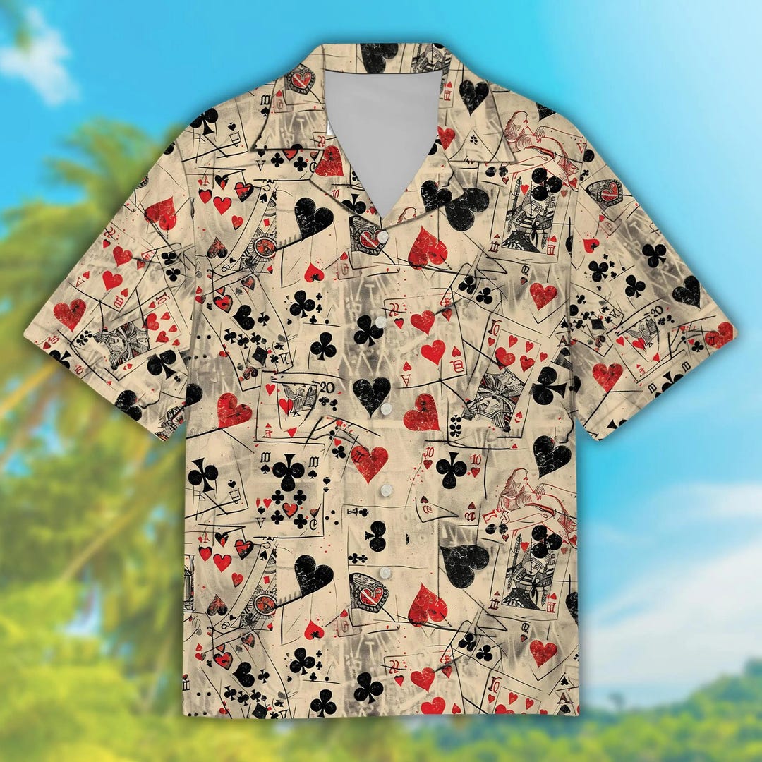 Playing Cards Hawaiian Shirt, Vintage Poker Button Down Shirt, Retro ...