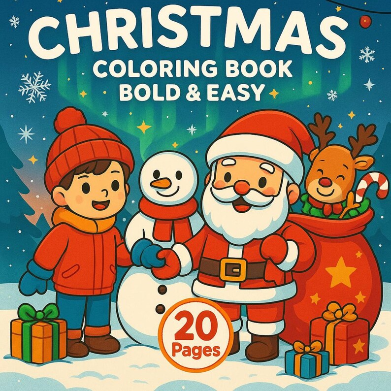 Cozy Kawaii Christmas Coloring Book | Easy Bold Line Coloring Pages for ...