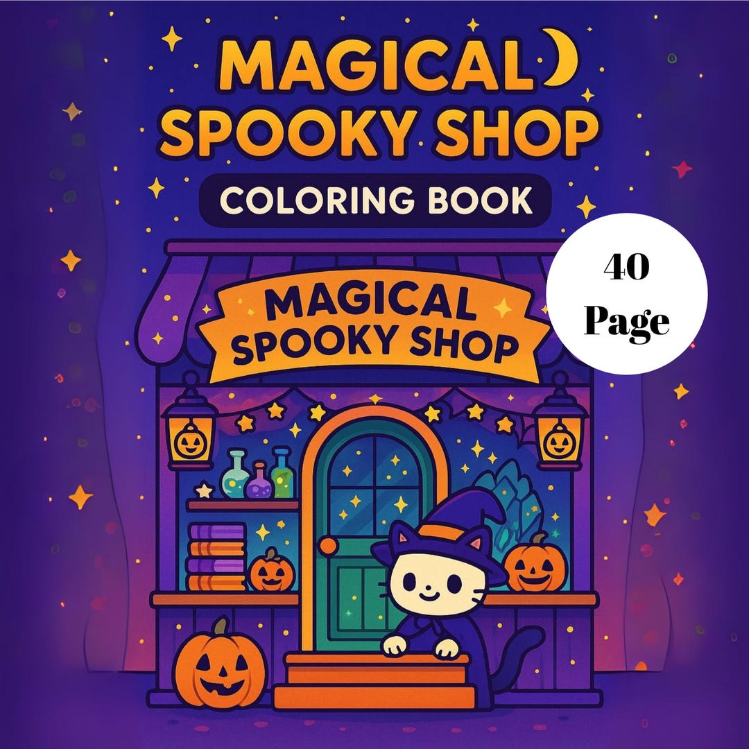 Kawaii Halloween Coloring Book: Spooky Magical Shop (digital Download ...