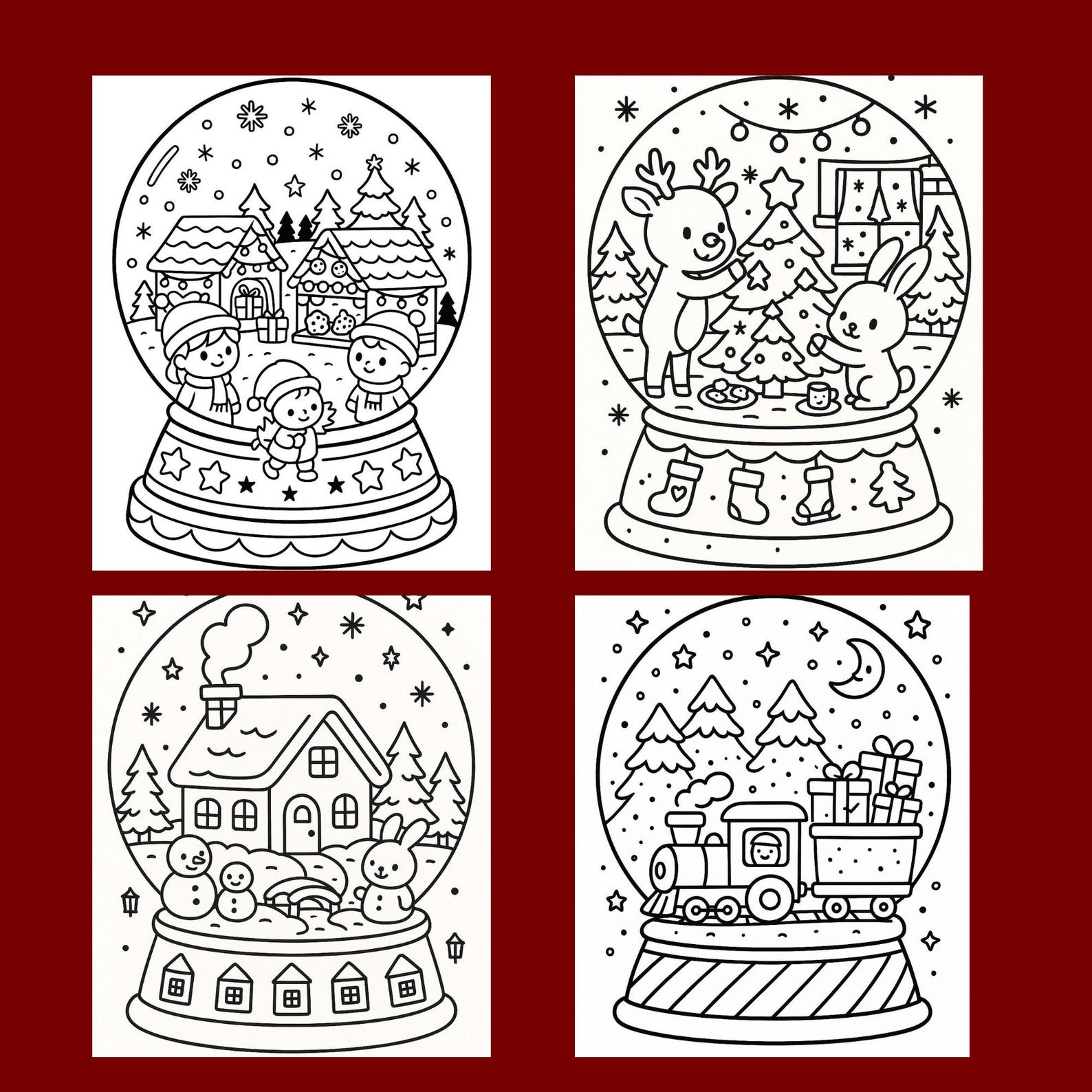 Merry Christmas Snow Globes Coloring Book | 15 Cute Easy & Bold Winter ...