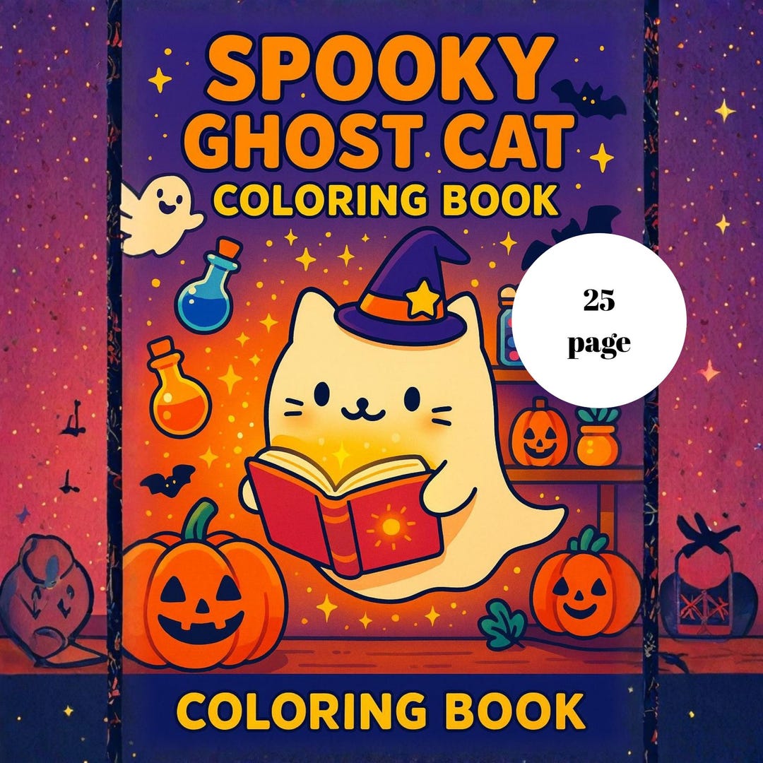 Kawaii Ghost Cat Coloring Book: Spooky Cutie Halloween Printable ...