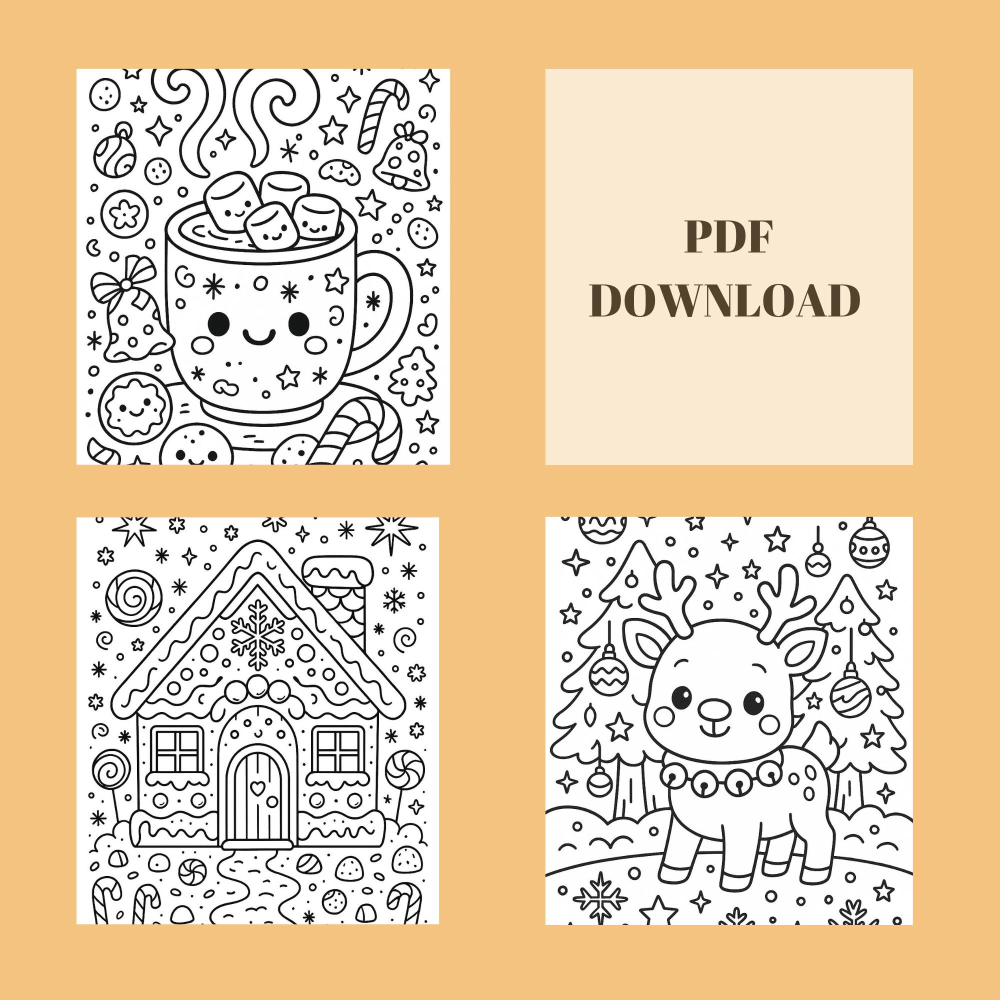 Cozy Kawaii Christmas Coloring Book • 30 Decorated Pages • Cute Holiday ...