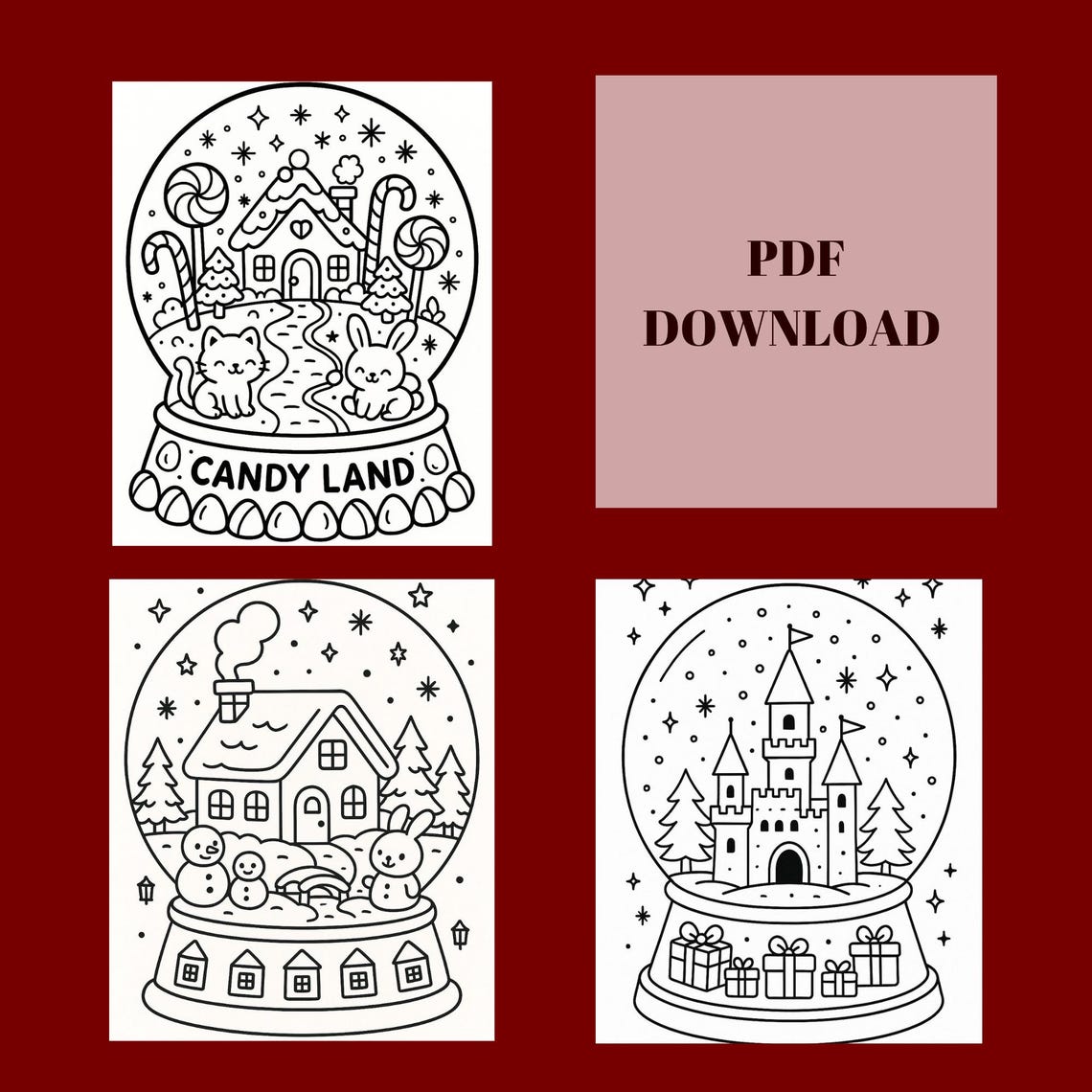 Merry Christmas Snow Globes Coloring Book | 15 Cute Easy & Bold Winter ...