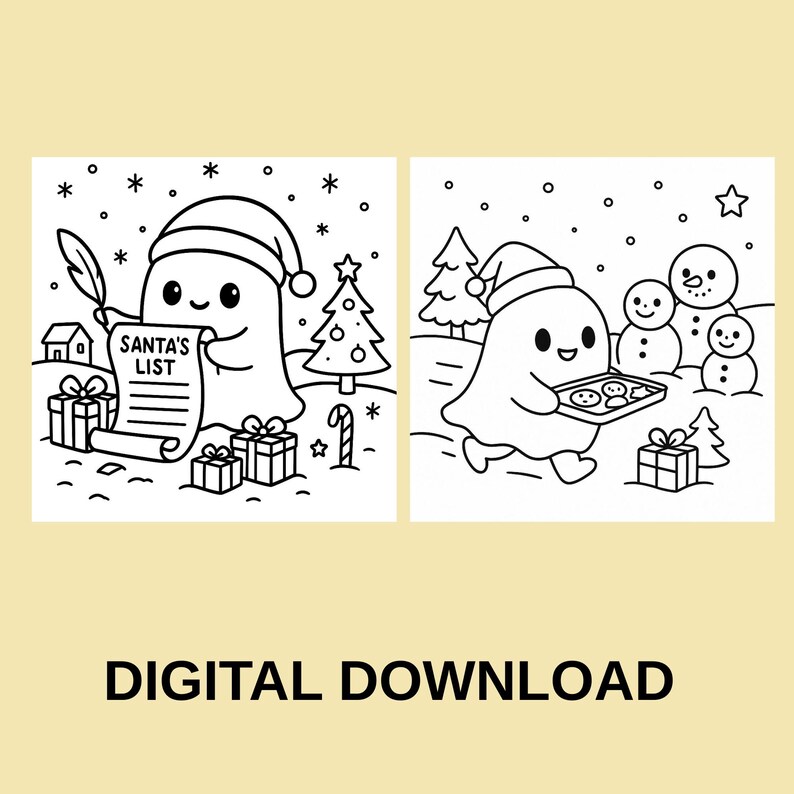 Christmas Ghost Coloring Book for Kids | Cute Kawaii Holiday Coloring ...
