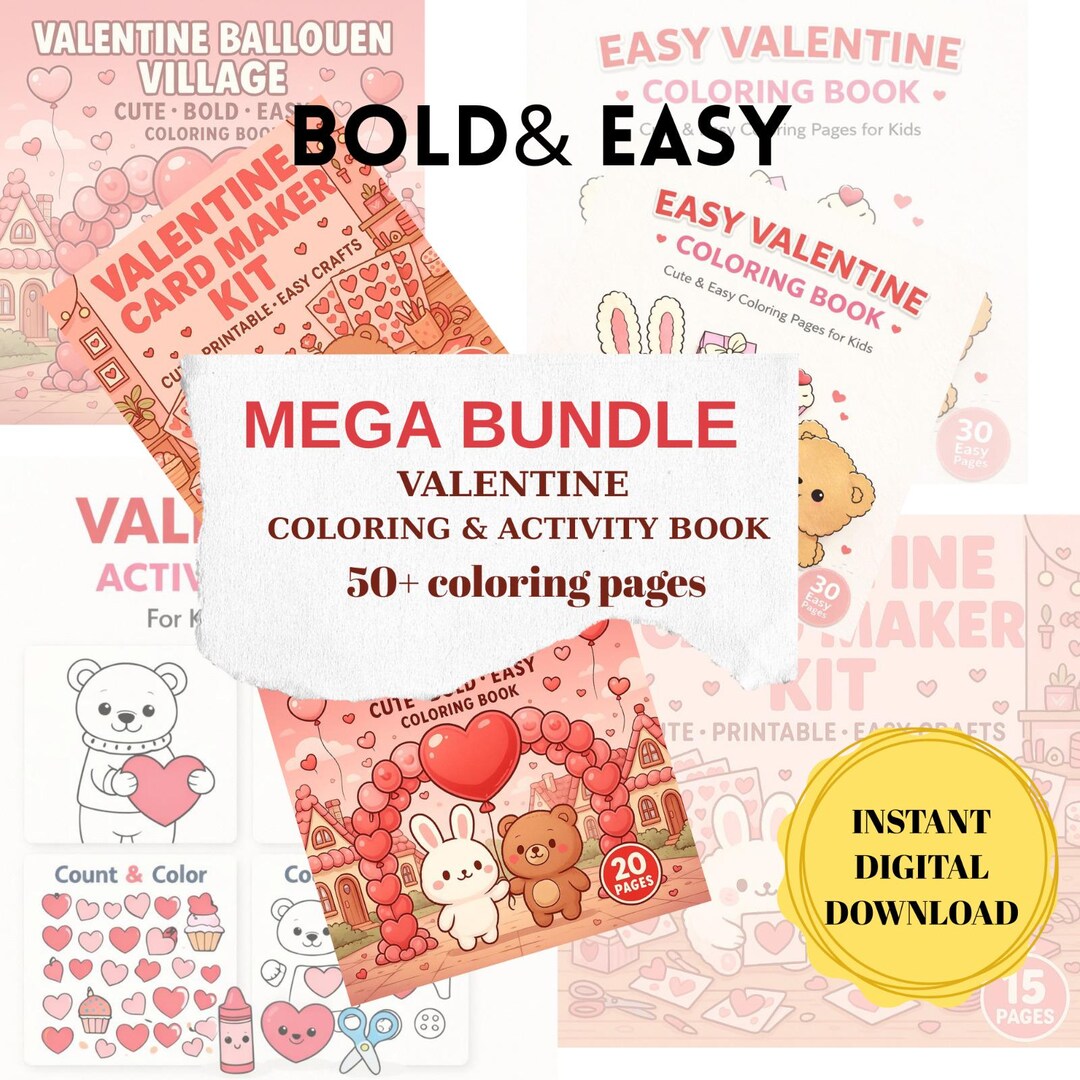Valentine’s Day Activity Bundle for Kids | 50+ Printable Coloring Pages ...