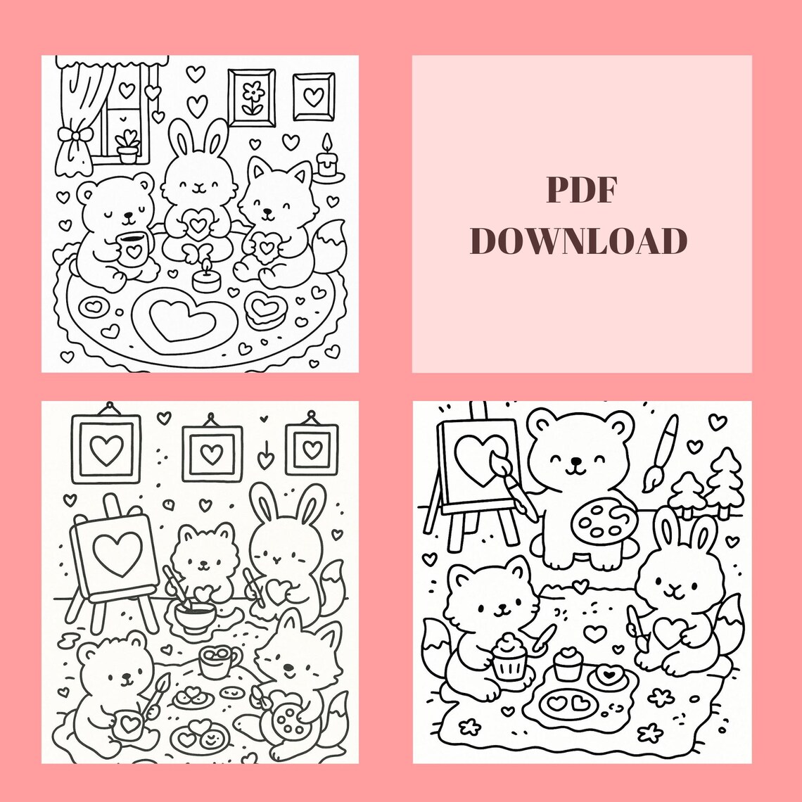 Fuzzy Valentine Love Coloring Book | Cute Kawaii Animals | Easy ...