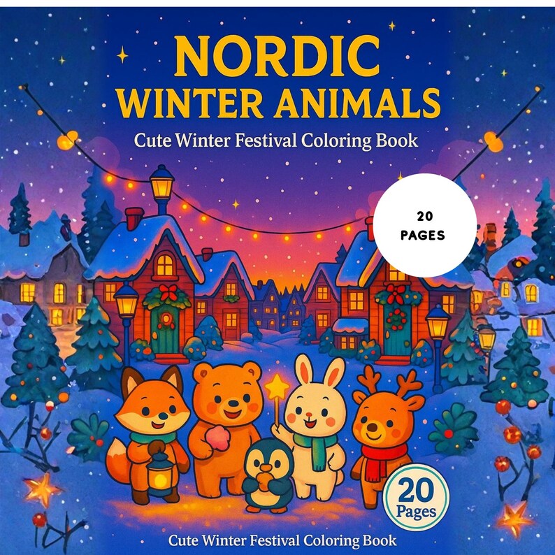 Nordic Winter Animals Coloring Book | Cute Twilight Christmas Village ...